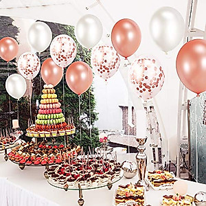 70PCS Rose Gold Balloons set with 4 Roll Ribbons, Meromore 12 Inches Latex Confetti White Rose Gold Balloons Bulk for Birthday Party Supplies Wedding Graduation Bachelorette Anniversary