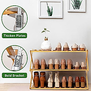 Hanari 3-Tier No Installation Shoe Rack, Foldable Shoe Organizer for Entryway and Closet, Natural Bamboo Shoe Shelf.(Natural)