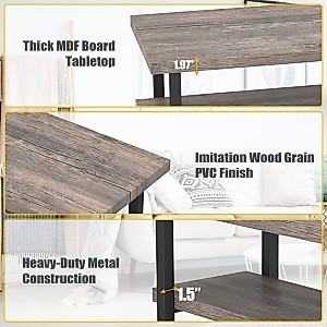 charaHOME Coffee Table Rustic Vintage Industrial Design Sturdy Metal Frame Legs Sofa Table Cocktail Table with Storage Bottom Open Shelf for Living Room, Easy Assembly, 42"x 22", Gray Brown