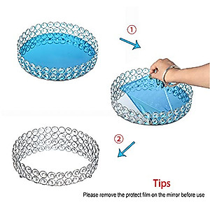 Feyarl Crystal Cosmetic Makeup Tray Jewelry Trinket Tray Organizer Vanity Tray Mirrored Decorative Tray Home Deco Dresser Perfume Skin Care Tray for Christmas Brithday Gift(Round 10" inch) (Silver)