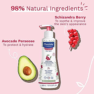 Mustela Baby Soothing Cleansing Gel - Fragrance-Free Hair & Body Wash for Very Sensitive Skin - with Natural Avocado Perseose & Schizandra Berry - 10.14 fl. oz.