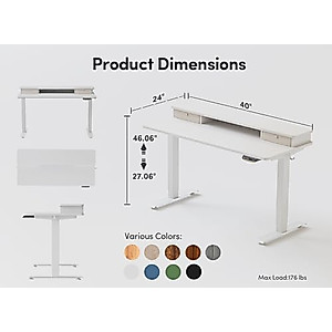 BANTI 40x24 Inch Electric Standing Desk with Double Drawers, Adjustable Height Stand Up Desk, Sit Stand Home Office Desk with Storage Shelf, White Top