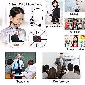 EXMAX Over Ear 3.5mm/1/8 Hands Free Cardioid Wired Audio Boom Condenser Classroom Mic Headset Microphone for UHF-938 ATG-100T Wireless Tour Guide System Voice Amplifier Conference PC Laptop Tablet