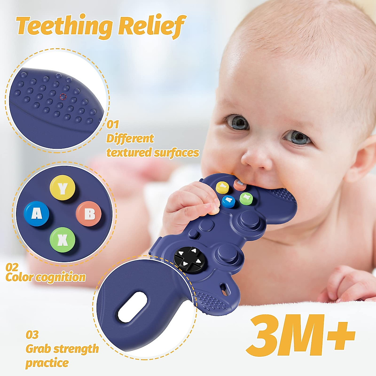 NCVI Christmas Baby Game Controller Toy 0-12 Months, Infant Video Gaming Controller Teether Toy with Joystick for Babies Chew and Teething Relief, Food-Grade Silicone for Newborn, BPA-Free