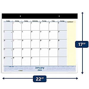 AT-A-GLANCE 2024 Desk Calendar, Monthly Desk Pad, 22" x 17", Standard, QuickNotes (SK7000024)