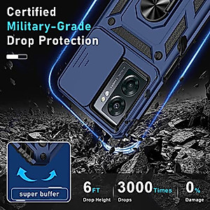 Janmitta OnePlus Nord N300 5G Case Built in Slide Camera Lens Cover and Screen Protector,Heavy Duty Shockproof Full Body Protective Phone Cover,Built in Finger Ring Stable Holder Kickstand,2022 Blue