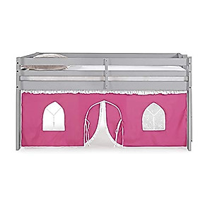 Alaterre Furniture Jasper Twin Junior Loft Bed, Dove Gray Frame and Pink/White Bottom Playhouse Tent