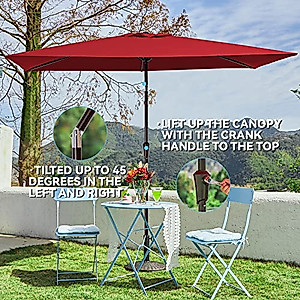 SMLIXE 6.5X10FT Rectangular Patio Umbrellas Outdoor Large Market Umbrella With Push Button Tilt and Crank Lift System 8 Sturdy Ribs UV Protection Waterproof Sunproof Red