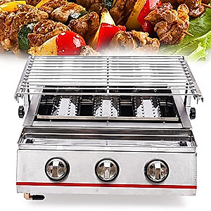 3-Burner BBQ Gas Grill, Commercial Gas LPG Grill 2800PA Outdoor BBQ Tabletop Cooker Multi-Function Gas BBQ Grill Outdoor Cooking Camping Stainless Steel