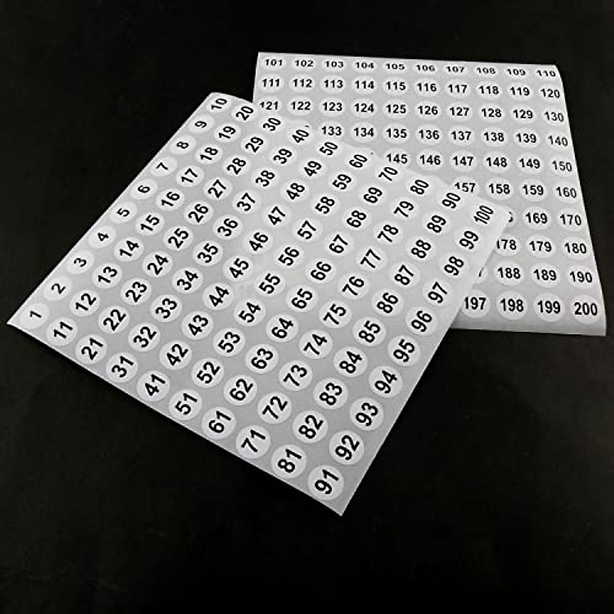 Number Stickers LUORNG 20 Sheets 0.4" 1 to 200 Digital Sticker Circular Self Adhesive Labels Black on White (10 Sheets 1 to 100 and 10 Sheets 101 to 200)