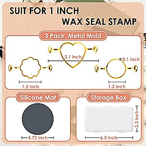 3-Pack Metal Wax Seal Molds with Round Flower Heart Shape for 1 Inch Wax Seal Stamp, Silicone Wax Seal Mat, DIY Craft Adhesive Waxing for Wedding Invitations Envelopes Cards Gifts Wine Wrapping