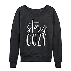 Instant Message - Stay Cozy - Ladies French Terry Pullover - Size Medium Heather Charcoal