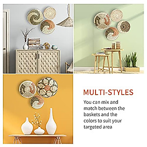 Hanging Woven Wall Basket Decor Set of 6 - Seagrass Wall Baskets Decor - Boho Rattan Home Room Decorative - Handmade Natural Round Wicker Basket，for Living Dining Room Kitchen Bedroom Unique Wall Art…