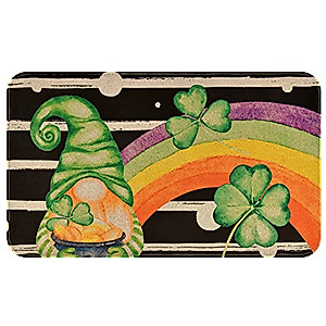 ASPMIZ St Patricks Day Doormat, Black White Stripe Door Mats, Gnomes Area Rug Doormat with Rubber Backing, Non Slip Welcome Mats for Entrance Bedroom Kitchen Bathroom Indoor Outdoor Decor, 17" x 30"