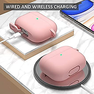 Loirtlluy Airpods Pro Silicone Case with 2 Pairs Ear Tips Covers， Soft Premium Skin Case Cover Shock-Proof Protective Case with Keychain for Airpods Pro, Front LED Visible, Pink