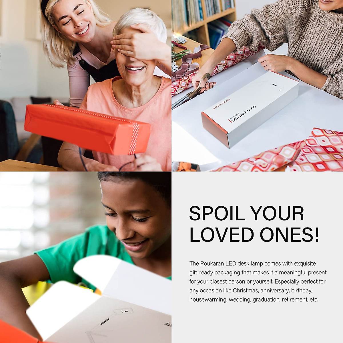 poukaran Desk Lamp, LED Desk Lamp with Wireless Charger, USB Charging Port, Table Lamp with Clock, Alarm, Date, Temperature, Office Lamp, Desk Lamps for Home Office,Black