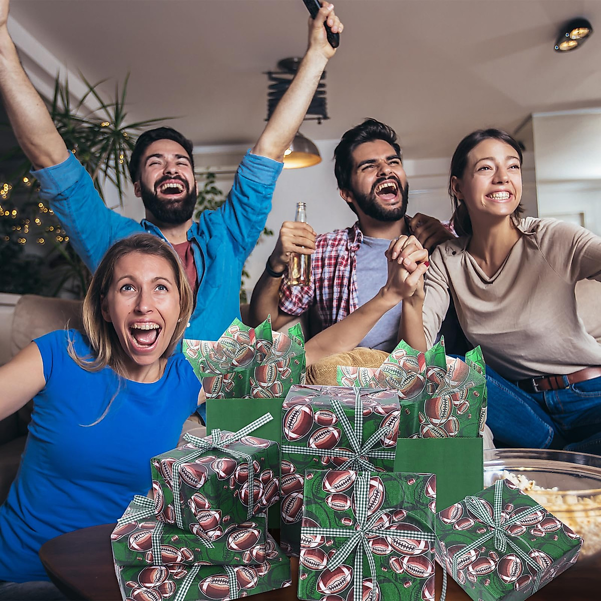 100 Sheets Football Pattern Tissue Paper, 20x14in Green Brown Football Art Tissue Paper for Sports Themed Party Gift Wrapping Thanksgiving Day Party Decor Gift Bag Fillers