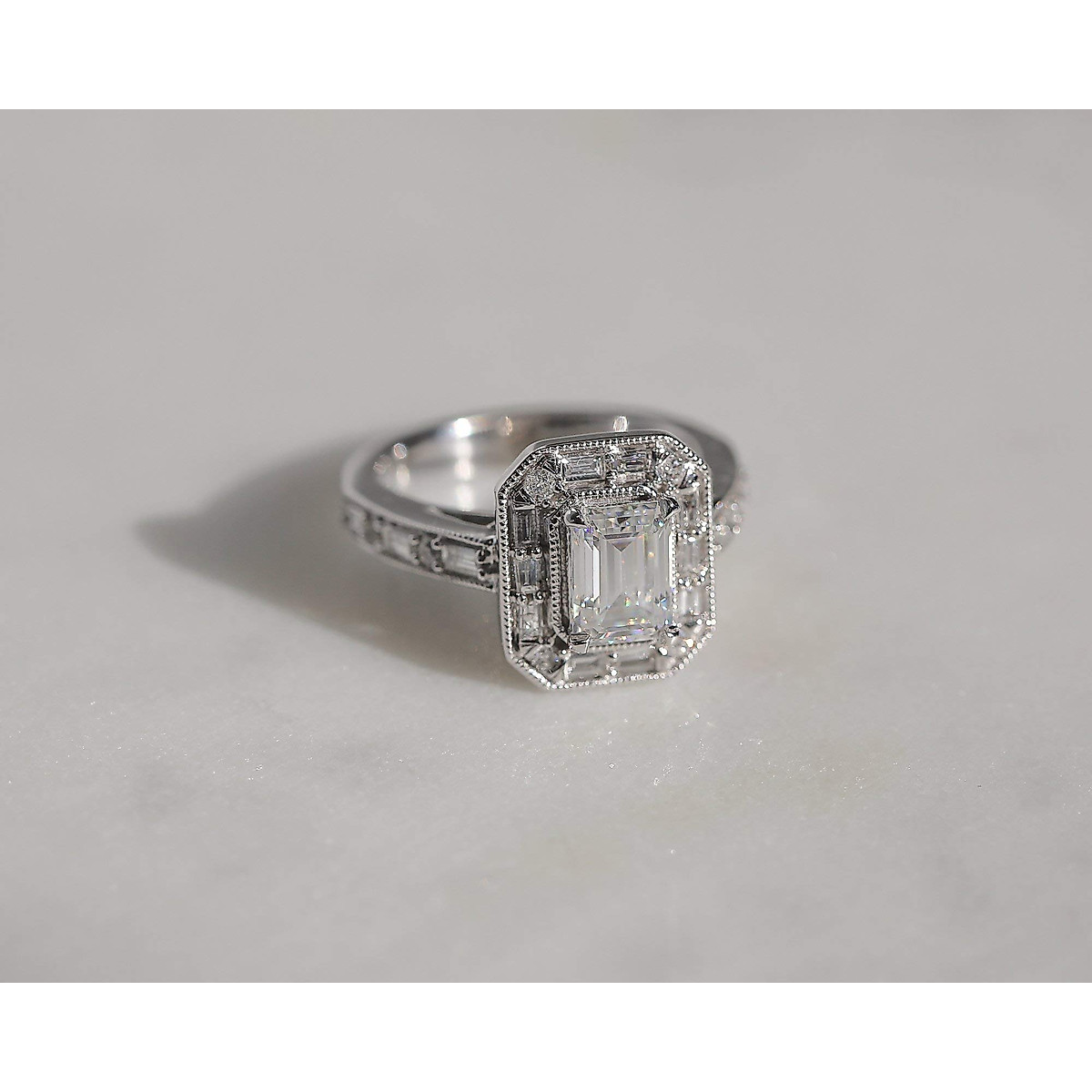 Kobelli Moissanite The Daisy Art Deco Emerald Engagement Ring - 6.0 / Forever One D-E-F