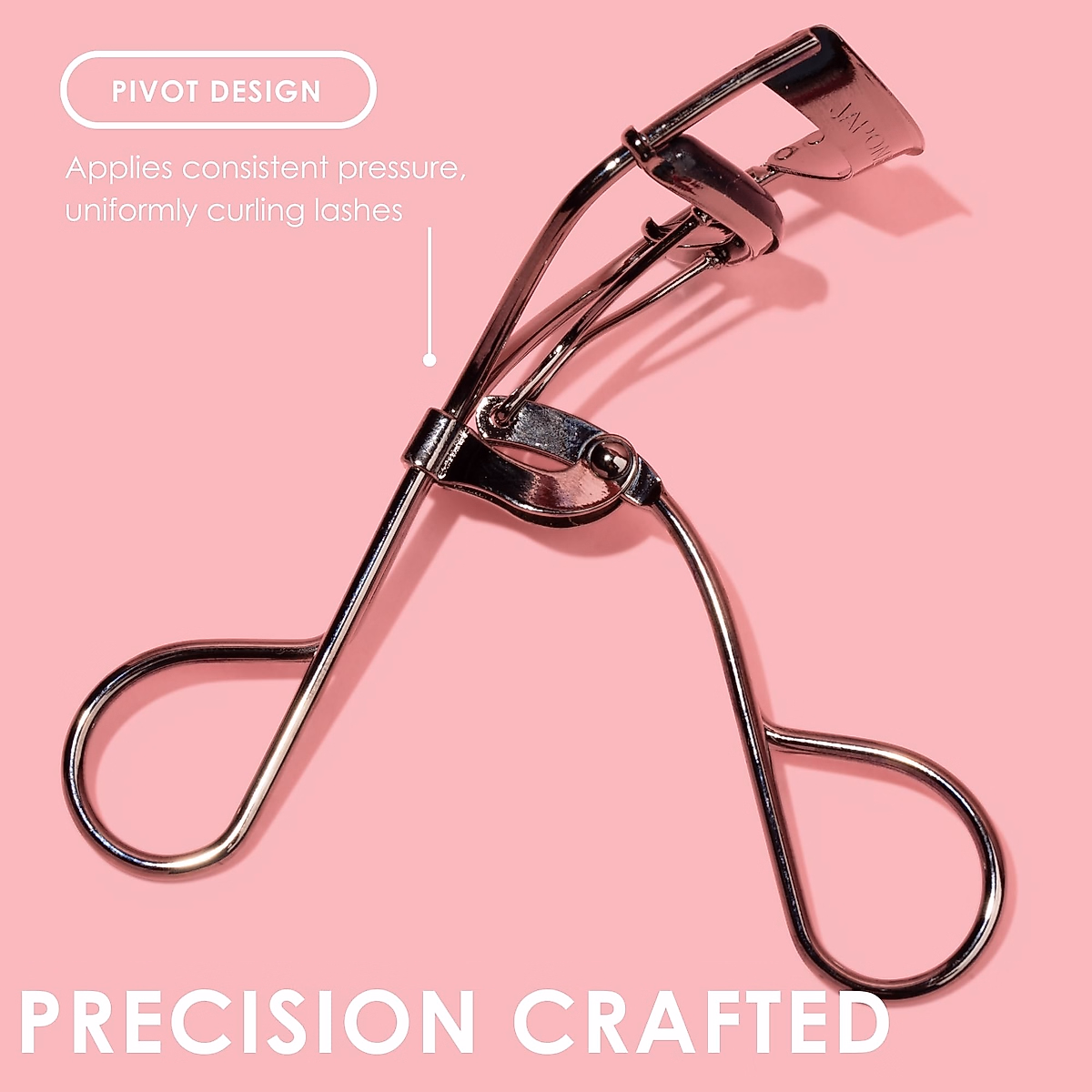 JAPONESQUE Extreme Lash Curler - Scissor Comfort Handle, Deep Curl, Keeps Lashes Curled for 8 Hours, High Arch Design, for Natural or False Lashes, Includes 1 Refill Pad (Gunmetal)