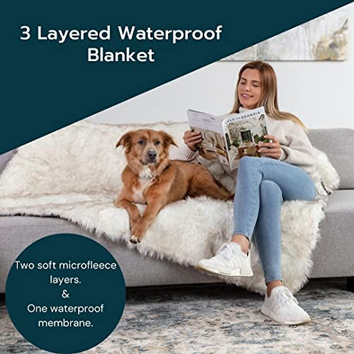 Waterproof Dog Blanket 50" x60'' - Pup Protector Waterproof Throw Blanket Cover for Couch, Bed, Mattress or Any Furniture
