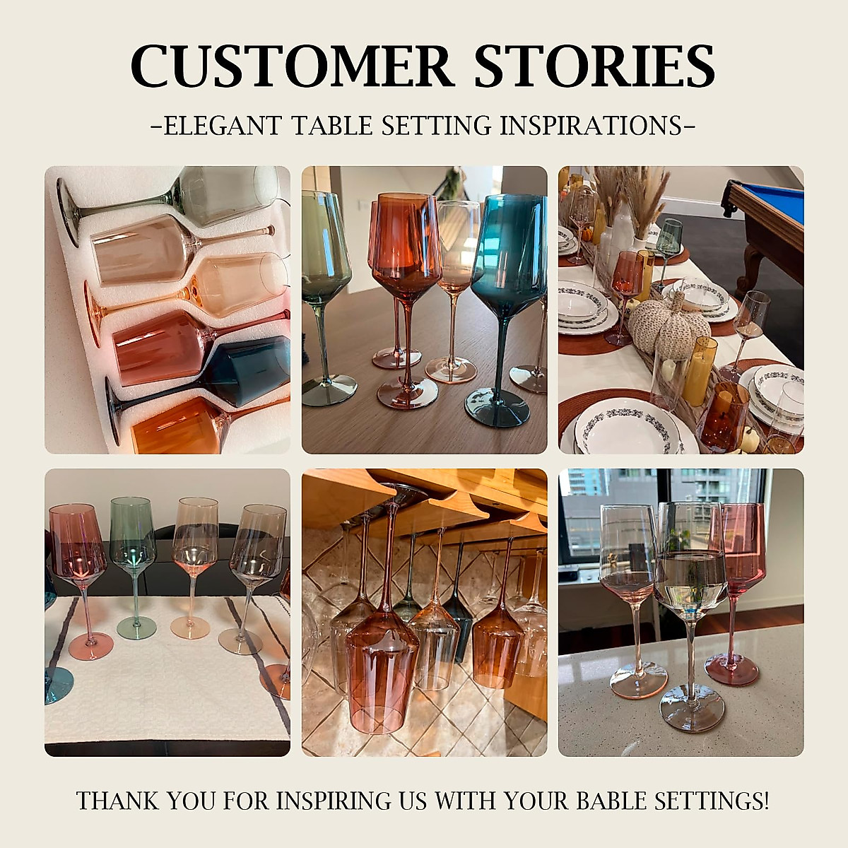 comfit Colored Wine Glasses Set of 6-15 oz, Unfading Color, Hand-blown Wine Glasses - Gifts for Wine Lovers, Thanksgiving Christmas Gifts for Women