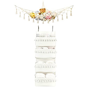 Dahey Over The Door Organizer with 4 Pockets Closet Hanging Organizers and Stuffed Animal Storage Net Hammock with String Light Wall Corner Hanging Toys Storage Organizer