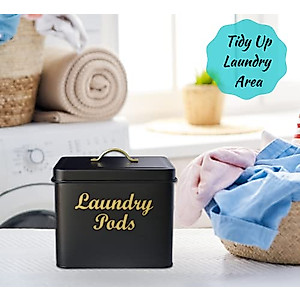 Laundry Pods Container with Lid - Farmhouse Laundry Pod Holder for Laundry Room, Black Laundry Pods Storage Container for Laundry Room Décor and Organization