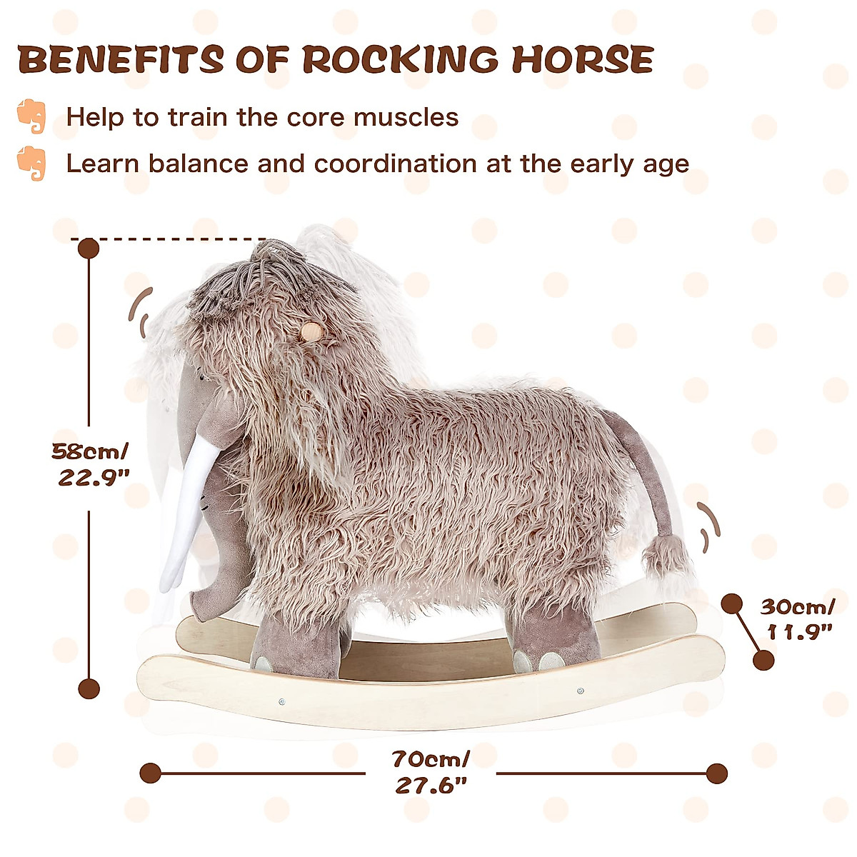 labebe - Plush Rocking Horse, Mammoth Rocker, Stuffed Rocker Toy for Child 1-3 Year Old, Kid Ride On Toy Wooden, Rocking Animal for Infant/Toddler Girl&Boy, Nursery Birthday Gift