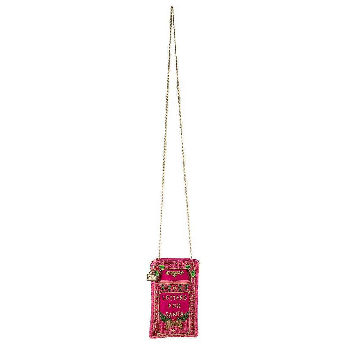 Mary Frances Dear Santa Beaded Mailbox/Letterbox Crossbody Phone Bag, Pink