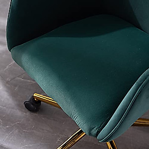 Home Office Task Chair with Velvet Fabric Material, Adjustable Height and 365 revolving, Swivel Shell Chair with Gold Metal Legs and Universal Wheels for Living Room, Bed Room and Office (Dark Green)