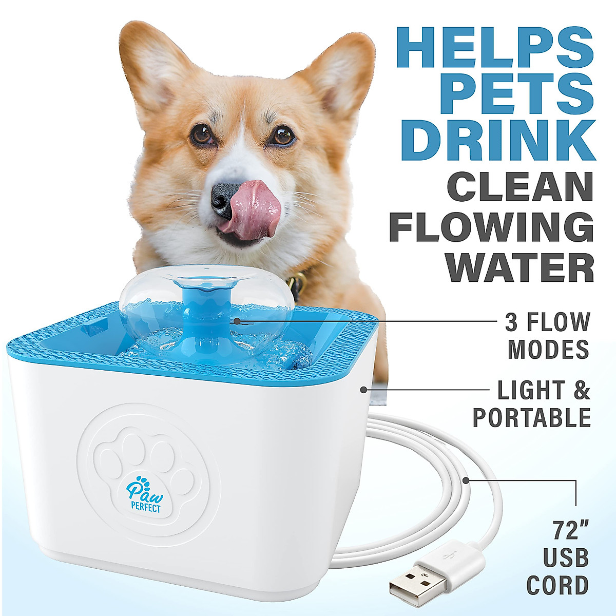 Pet Water Fountain, Dog Cat Water Fountain 84oz/2.5L, Automatic Ultra Quiet Pet Water Fountain Water Dispenser, Dog Bowl Dispenser with Super Long Life Span Pump, 3 Triple Filters, White