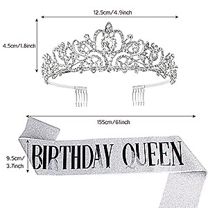 KICOSY Birthday Crown for Women Birthday Sash and Crown Silver Birthday Decorations Crystal Tiara and Birthday Queen Sash Party Favor Gifts for Women and Girls Hair Accessories
