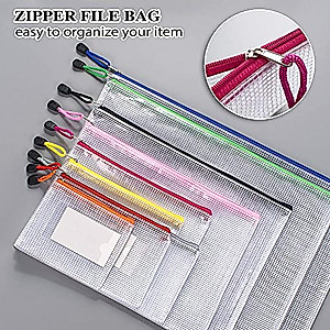 Sooez 20 Pack Plastic Zipper Pouches, 9 Sizes(Super Large A3 Included) Waterproof Mesh Zipper Bag, Zipper Mesh Pouch Plastic Document Pouch Organization Bag for School Office Home Travel Organize