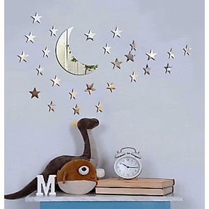 Stars Moon Acrylic Mirror Wall Stickers 3 Sizes Stars Stickers with Adhesive Art Decal 3D Wall Decorations for Baby Kids Bedroom Home DIY Decor