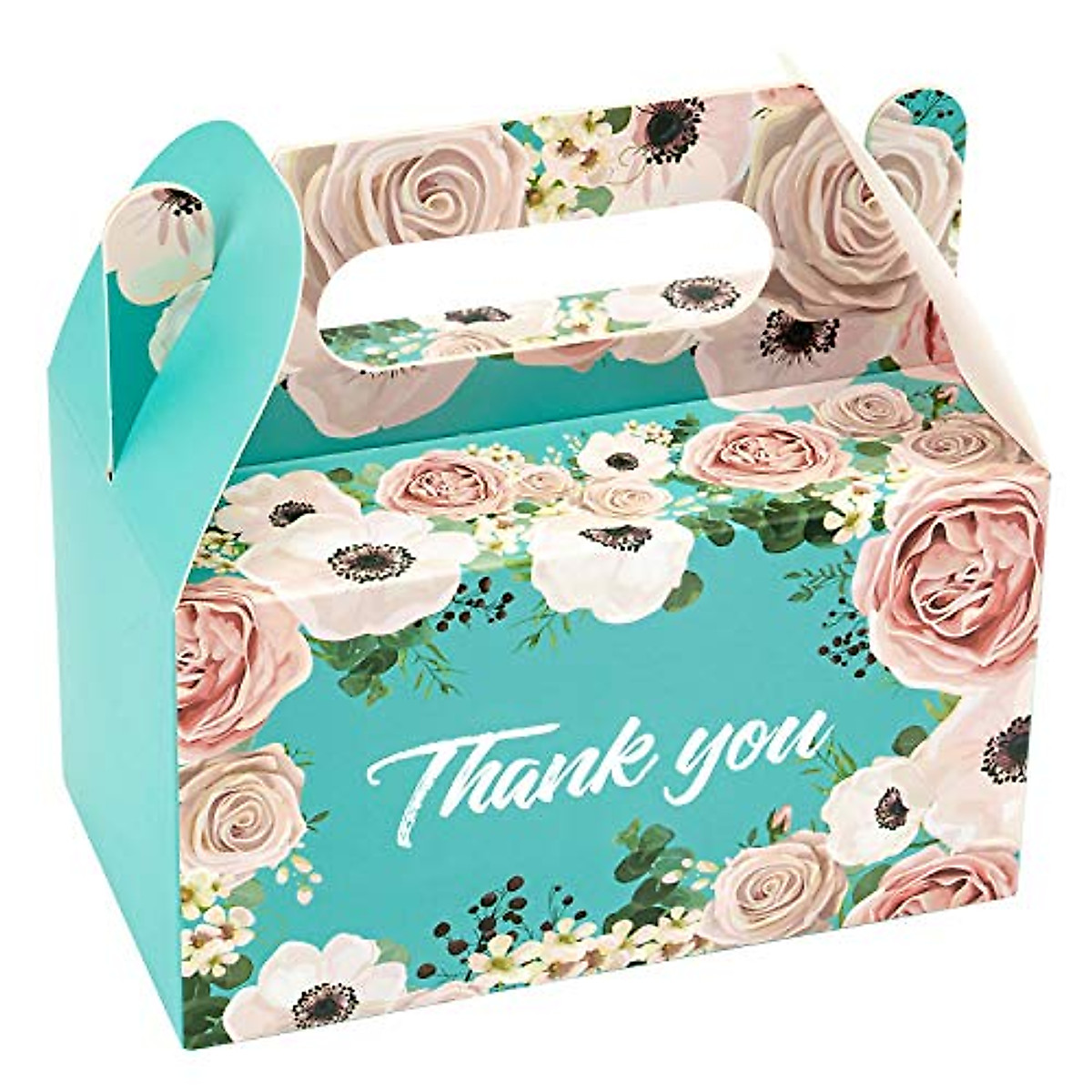 WRAPAHOLIC 24 Pack Thank You Treat Boxes - Blue Boho Floral Design Cardboard Box, Perfect for Wedding, Birthday, Celebrating and Party - 6.25 x 3.5 x 3.5 Inch Each