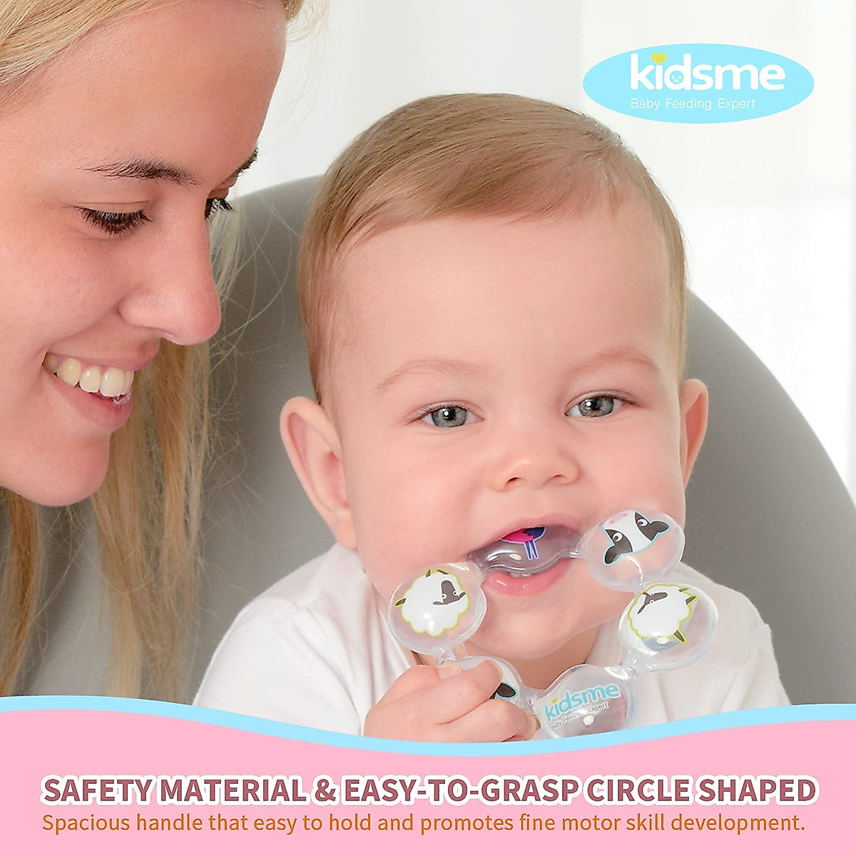 Kidsme Cooling Baby Teething Rings -Freezable Infant Teethers Baby Teething Toy for Teething Relief. Easy to Hold, Gentle on The Gums, Cute Design