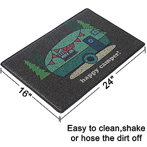 Aucuda Happy Camper RV Door Mat for Indoor Outside Entrance, Camper Entrway Rugs Welcome Mat for Front Door, RV, 24"x16" Non-Slip Front Door Mats for Summer, Waterproof Camping Door Mat Trap Dirt,Grey