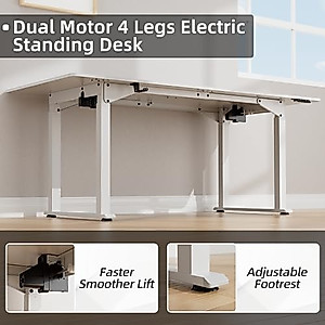 Shahoo Electric Standing Desk 4 Legs, 71 x 28 Inches Height Adjustable Table with Strong Dual Motor, Computer Workstation with Memory Preset for Home Office, White