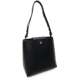 Tory Burch Emerson Womens Saffiano Leather Bucket Bag (Black)