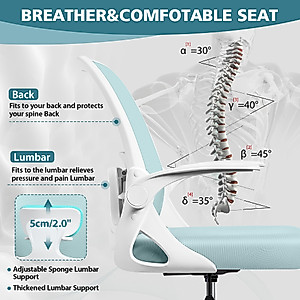 Winrise Drafting Chair Tall Office Chair Ergonomic Desk Chairs with Lumbar Support and Flip-up Armrests, Adjustable Height Comfy Computer Chair with Swivel Task and Adjustable Foot Ring(L-Blue)
