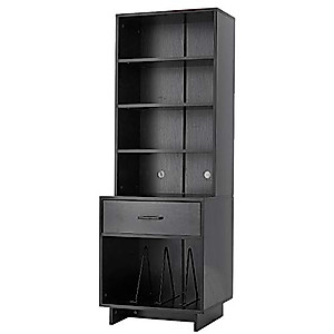 MELLCOM Wooden Bookcase Storage Cabinet Bookshelf with 3 Shelves and 1 Drawer, Modern Standing Shelf, Side Corner Storage Cabinet Decor Furniture for Home Office (Black)