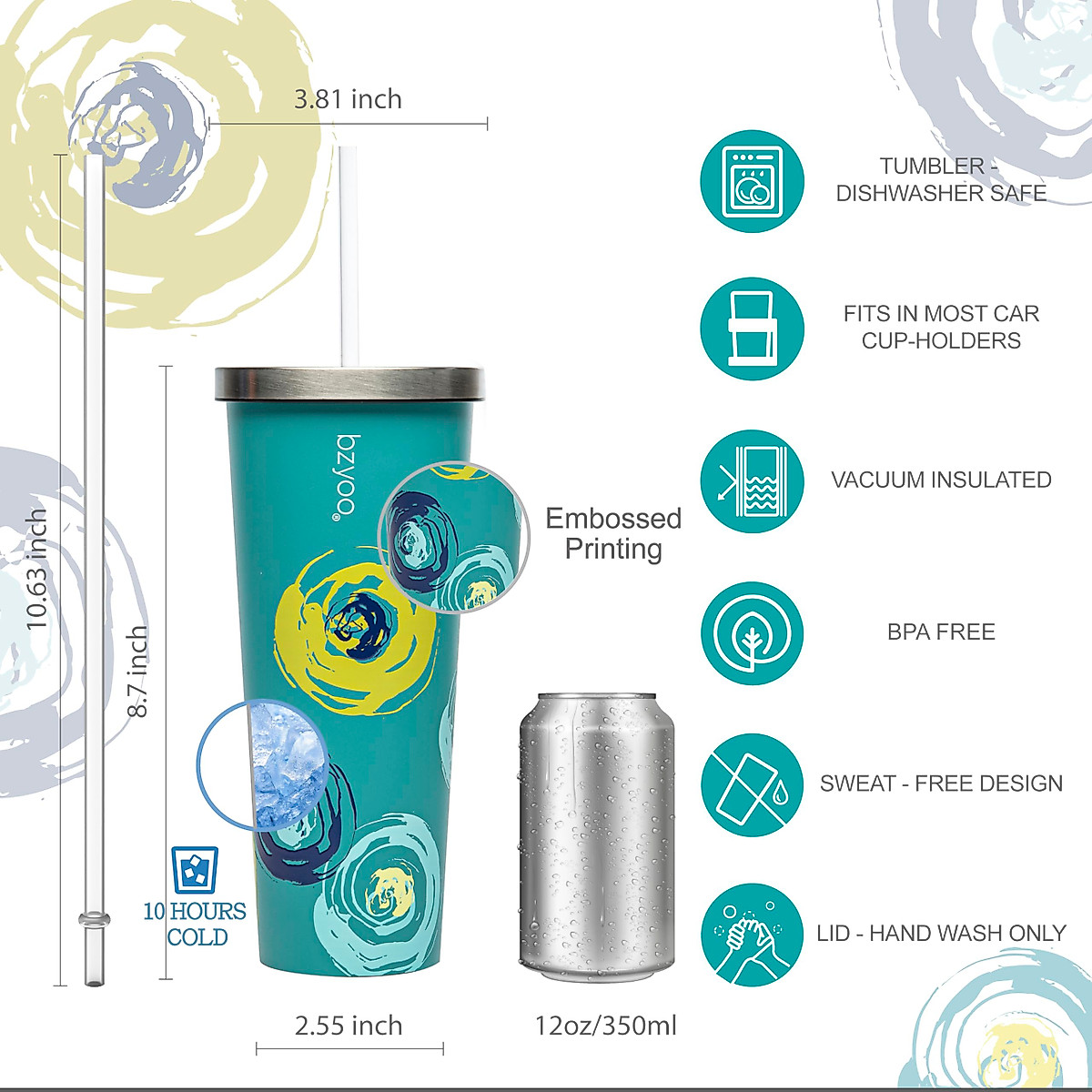 bzyoo SUP Double Wall Vacuum Insulated Tumbler with Straw and Lid Stainless Steel Water Bottle Travel Mug Cup, Mother's Day Gifts Perfect for Ice Coffee or Tea (710ml) Color: Green Cyclone