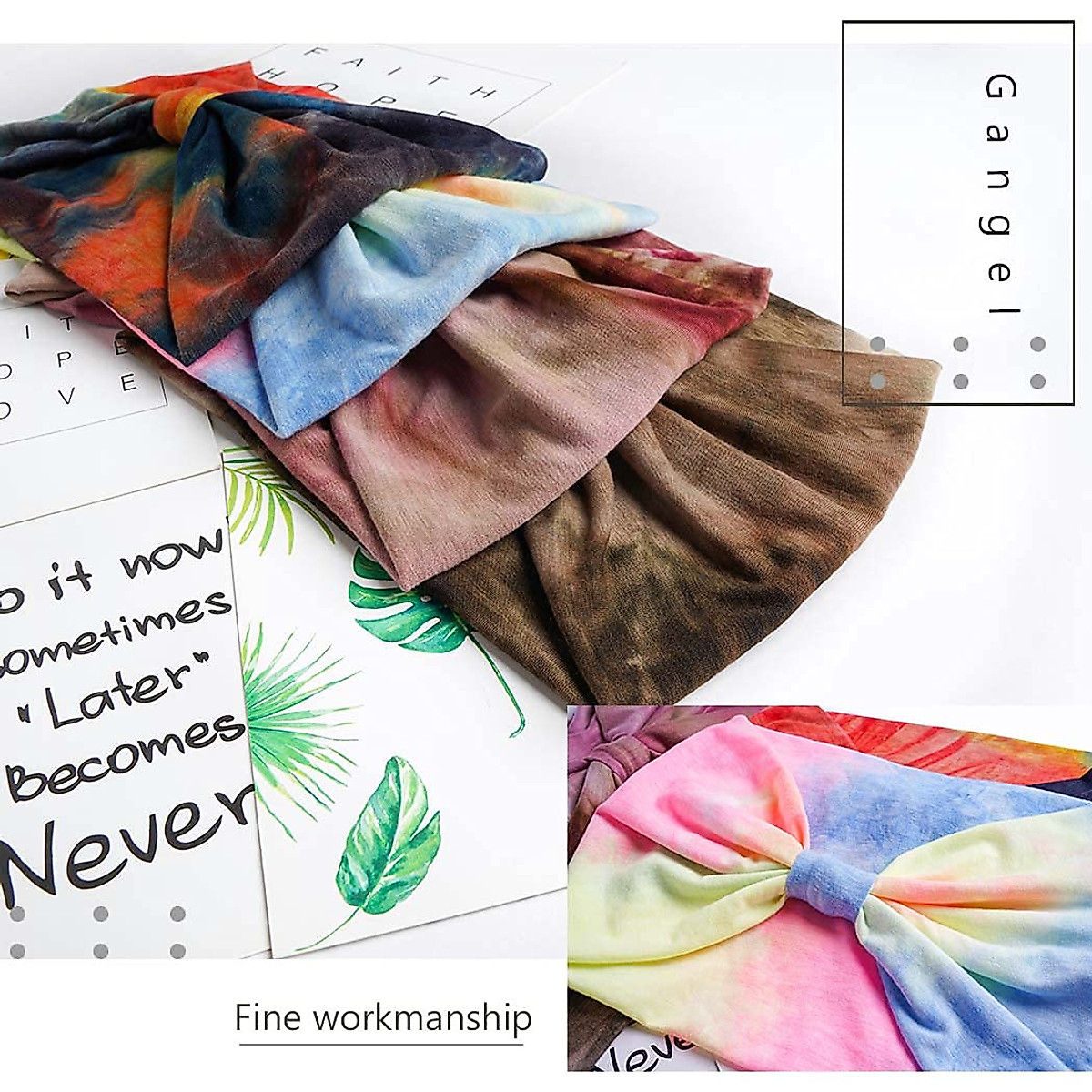 Gangel Tie Dye Headbands Wide Turban Knotted Head Wraps Boho Hair Scarf Yoga Hair Accessories for Women (Pack of 4) (Type A)