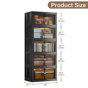 SAILUN Stackable Storage Bins Folding Collapsible Storage Bins with Lid, Closet Organizers and Storage, Storage Box with Door Black (26" W x 17" D x 43.7" H)