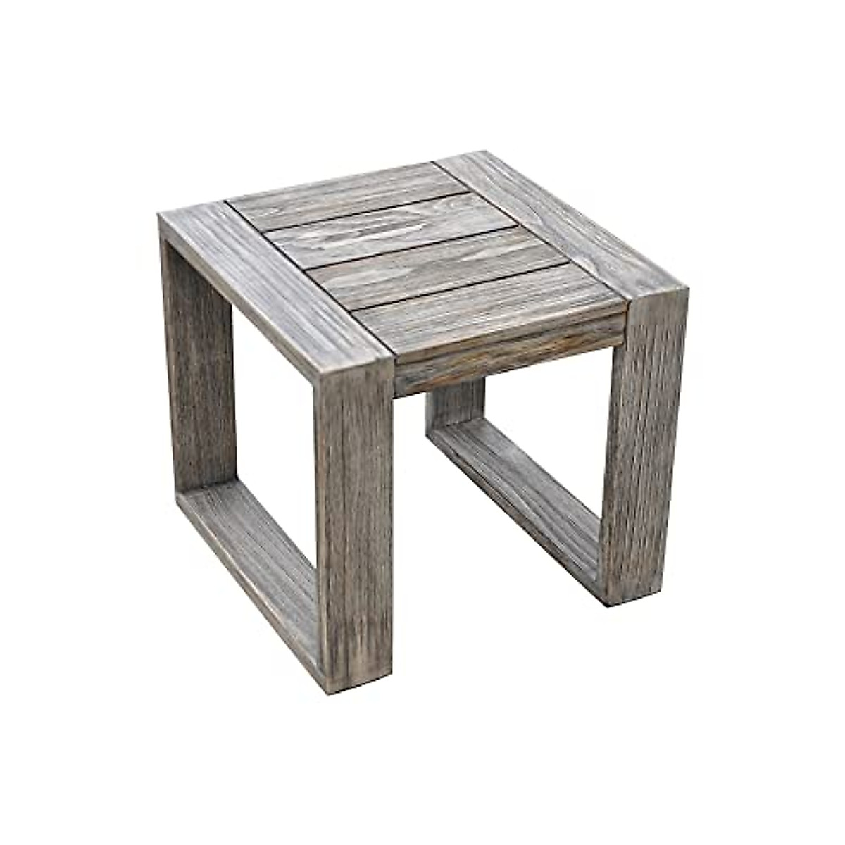 Grey Teak Outdoor Side Table Beach Mid-Century Modern Rectangular Water Resistant Weather