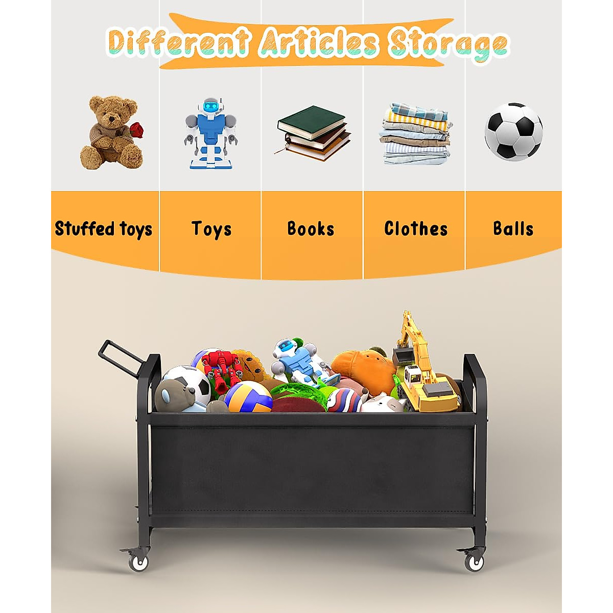 Ardier 80L Large Kids Toy Box with Wheels, Toy Chest Storage Organizer for Toddlers, Boys, Girls, Toy Storage Bin for Stuffed Animals, PlayRoom, Bedroom, Nursery, Living Room, Black