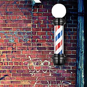 FOPEAS Classic Barber Shop Swivel Light Barber Poles Outdoor,32" Hair Salon Sign Light Red Blue White Stripes Pole Light Wall Mount Light for Hair Salons, Barber Shops Waterproof and Energy Saving