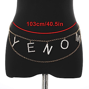Masiter Rhinestone Waist Chain Belt Crystal Letter Money Belly Body Chain Party Body Jewelry Accessories for Women and Girls