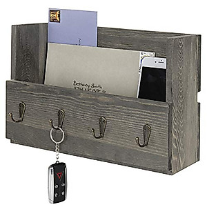 MyGift Rustic Gray Wood Entryway Hanging Mail and Key Holder for Wall, Decorative Letters Bills and Mail Sorter Organizer with 4 Hooks