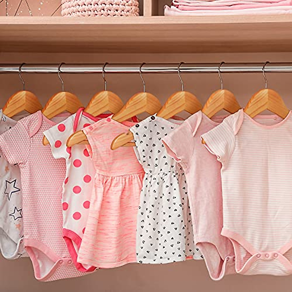 CozyMood Childrens Wooden Hangers Kids Hangers, 20 Pack Baby Hangers Nursery Wood Hangers, 360° Swivel Hook Non Slip Coat Hanger for for Coats, Suits, Pants and Jackets (Natural)